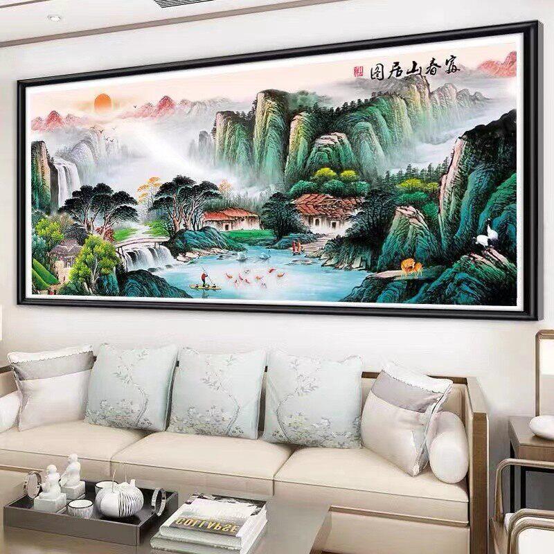 人工绣好的十字绣成品纯手工富春山居图靠山图满绣客厅风景山水画