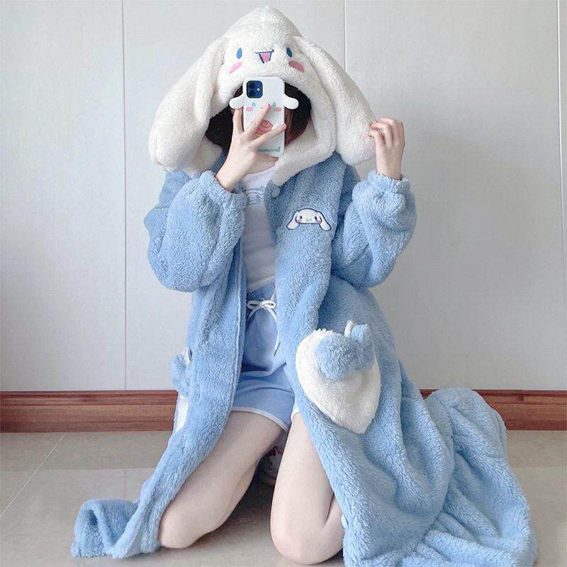 玉桂狗珊瑚绒冬季睡衣长款睡袍女款加绒加厚睡服家居服浴袍睡裙冬