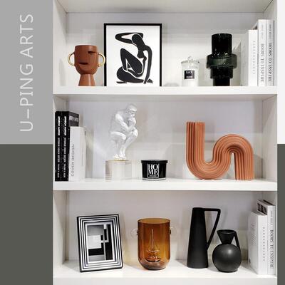 样板间家居摆饰北欧软装饰品书房书柜挂画 画相框蜡烛杯组合ZH238