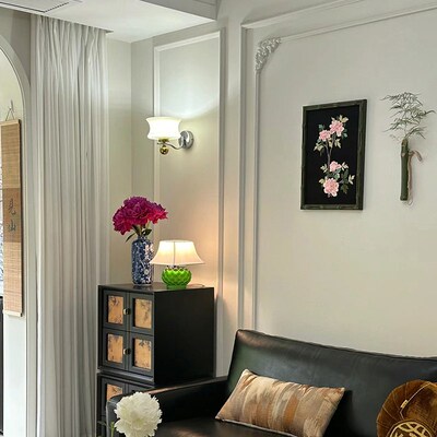 新法式中古风复古装饰画高级感竹节框牡丹花卉壁画玄关客厅书房画