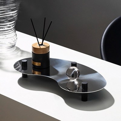 现代简约轻奢银色金属镜面不规则托盘摆件样板房客厅桌面收纳摆盘
