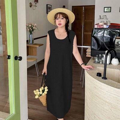 双天2024夏季新款韩版大码女装200斤胖m法式泡泡纱背心连衣裙L190