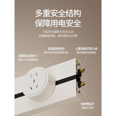 e导le餐19077pnm可移动轨道插家用厨座房边柜电力滑轨轨滑道明装