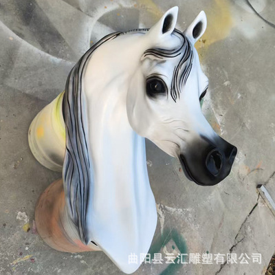 酒店大堂仿真马头雕塑售楼部大厅会所软装大型创意玻璃钢动物摆件