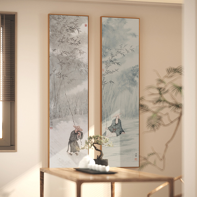 成军 新中式竖版玄关装饰画日式长条走廊过道壁画禅意挂画中国风