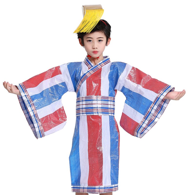 男童六一环保表演服废物利用演出服手工制作编织袋服装Y亲子环保