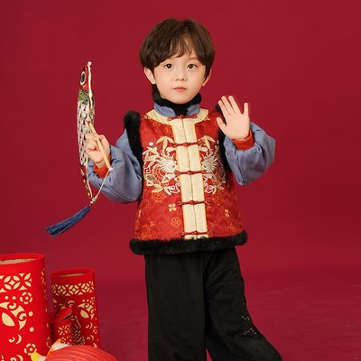 汉服男童冬季儿童中式唐装宝宝过年拜年衣服中国风新年装2Z024新