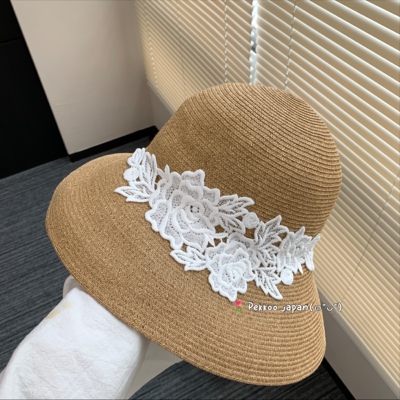 可折叠 58cm Aurelia AU008 蕾丝花朵夏季遮阳草帽优雅度假风