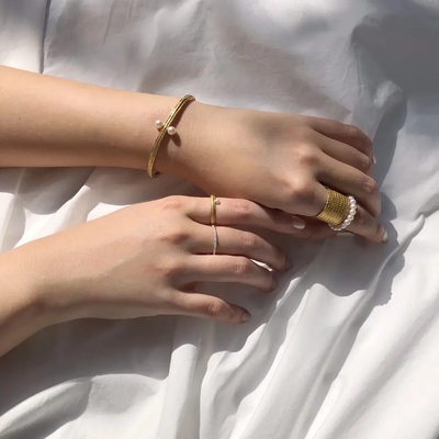 小众设计师风格蕾丝珍珠戒指