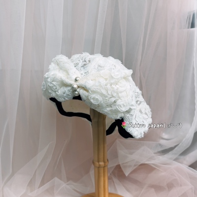 Bra008231 54-60cm 花朵蕾丝贝雷帽 春夏新款 蝴蝶结珍珠设计
