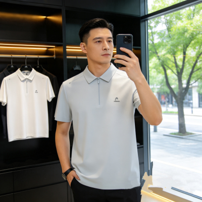 2026夏季新品翻领半拉链短袖Polo衫欧货高端冰爽修身时尚休闲5121