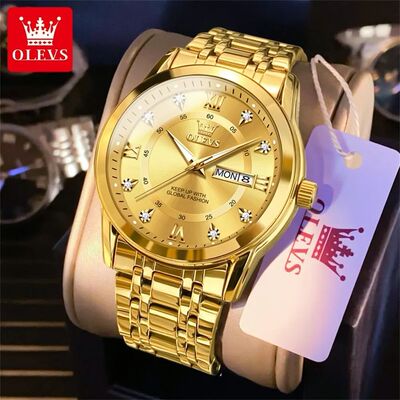 Quatz Watch fo Men  Diamonds Gold Watch Watepoof