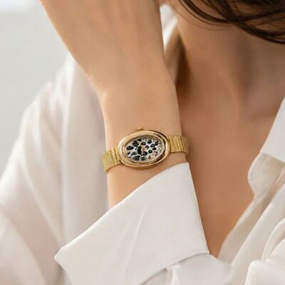Vintage Gold Woman Watches Fashion Leopad Oval Dial Thin
