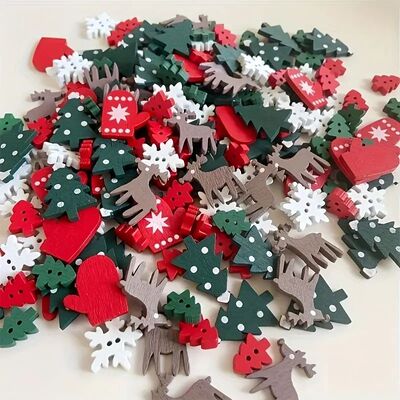 50PCS Chistmas Wooden Buttons - Vaious Decoative Wooden