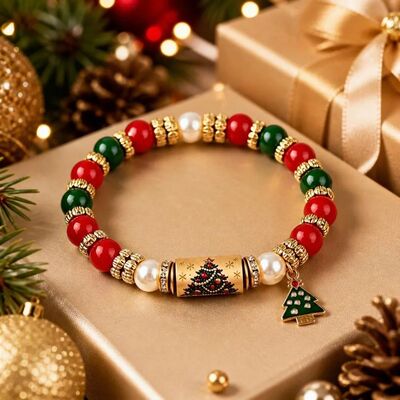 Ladies' Jewely Cystal Peal Beaded Bacelet Santa Claus Dee