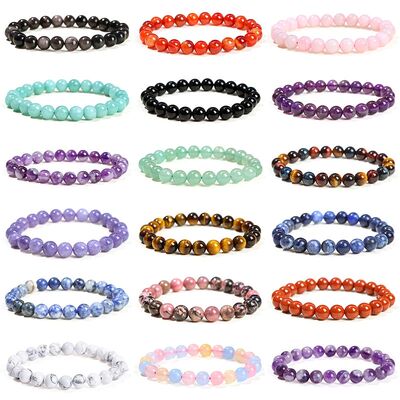 JD Natural Stone Beads Bracelet Amethyst Tiger Eye Crystal