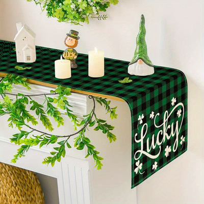 St. Patick's Day Plaid Lucky Table Runne Geen Lucky Gass