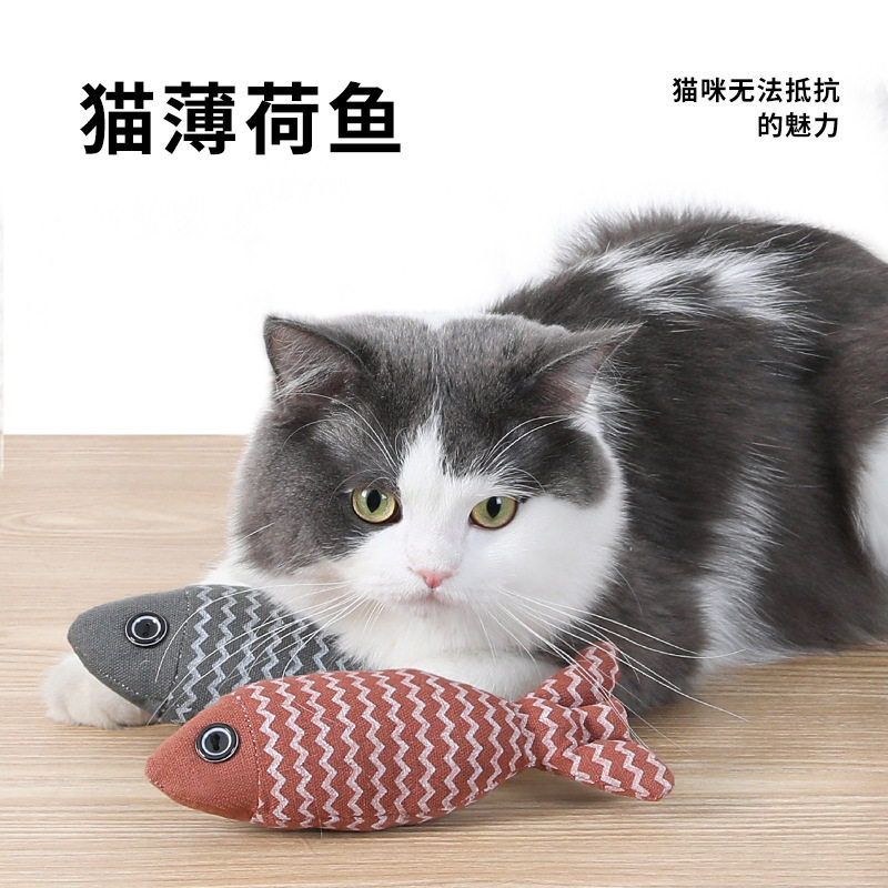 仿真鱼猫咪玩具毛绒帆布玩具猫薄荷逗猫玩具麻布耐咬磨牙