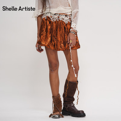 【现货】SHELLE ARTISTE26夏季焦糖废土风褶皱朝酒晚舞花苞半裙