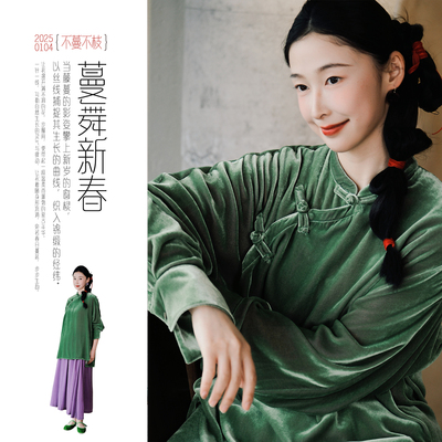 不蔓不枝【碧漪】真丝丝绒中式短上衣桑蚕丝盘扣立领长袖宽松秋冬