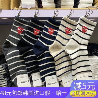 韩国进口条纹中筒棉袜女袜子