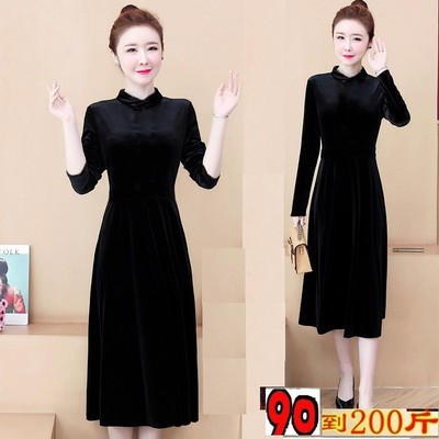 大码高端金丝绒连衣裙子显瘦气质