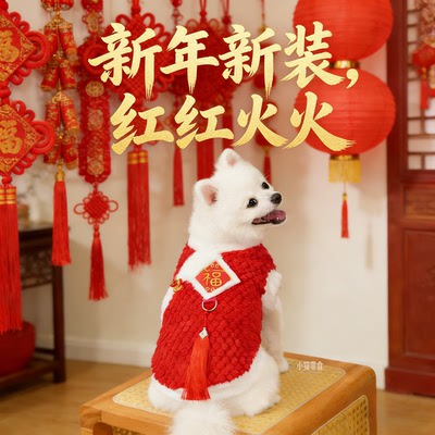 博美专用狗狗新年衣服小型犬冬装拜年服喜小狗春节过年穿的棉服厚