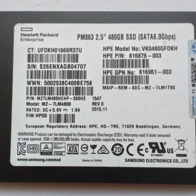 480G SATA VK0480GFDKH 816873 816961 MZ7LM480HC 提供测报议价