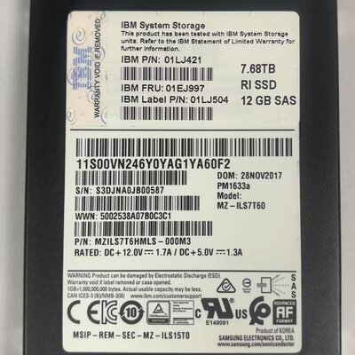 7.68T 12G SAS 01EJ997 01LJ504 MZILS7T6HMLS-000M3 PM1633A议价