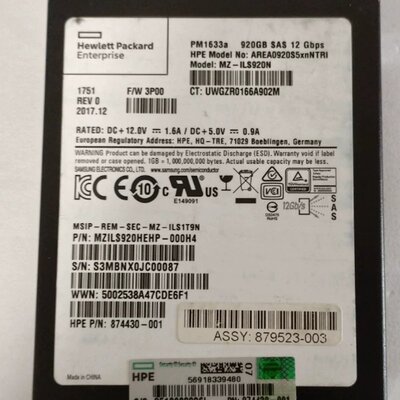 920G SAS AREA0920S5XNNTRI 874330 MZILS920HE SSD提供测报议价
