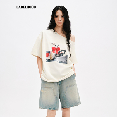 MARKGONG斜开肩短袖T恤