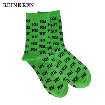 REINEREN设计师时尚R字母满印中筒袜