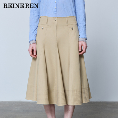 【现货】REINEREN任茜2026春季新款卡其色中长款A型伞裙工装半裙