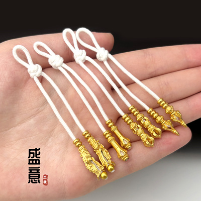 古法24K工艺黄金色金刚杵降魔杵弟子珠双龙文玩手串手链diy配饰