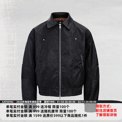 CATSSTAC 玄金羊皮翻领裂纹夹克短宽版型小众设计cleanfit外套男