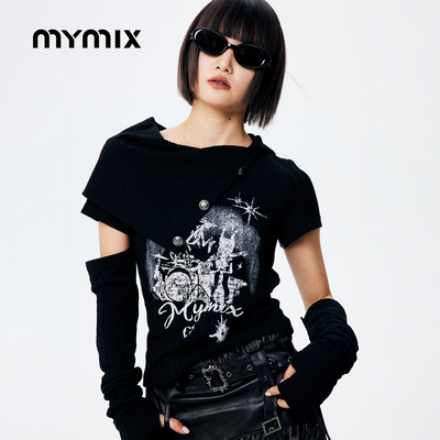 MYMIX修身一字肩长袖针织衫女