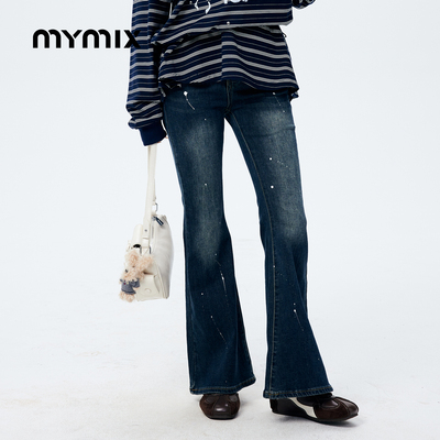 MYMIX高腰泼墨微喇牛仔裤女