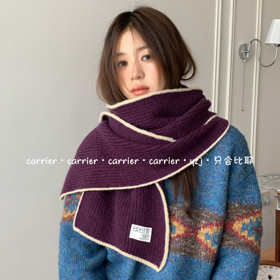 Carrier 韩国轻奢eretm.款边框元宝针织围巾女冬保暖百搭学生围脖