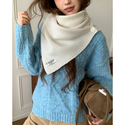 Carrier 韩国代购50%绵羊毛纽扣交叉披肩围脖两用多功能外搭围巾