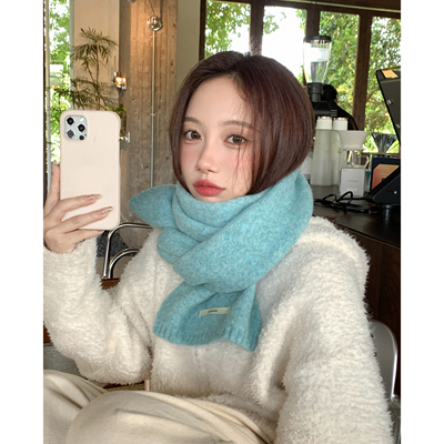 Carrier 巨美水绿色~软糯羊毛混纺纯色围巾韩版保暖防寒百搭围脖