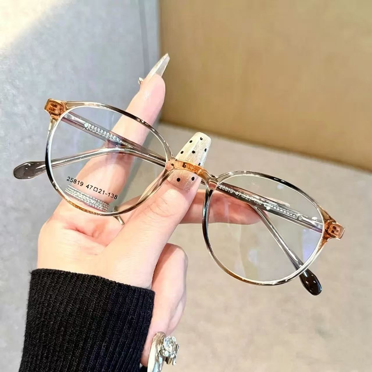 超轻时尚透明圆框防蓝光镜女复古小框插芯弹簧腿可配度数眼镜架