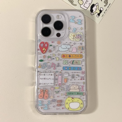 叉烧欢乐店原创可爱涂鸦卡通透明imd双层全包手机壳17pro 17Promax/17/16promax 16 14Pro15Promax