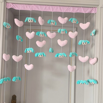 二次元初音门帘少女卧室房间门挂帘隔断装饰粉心卡通可爱免打孔