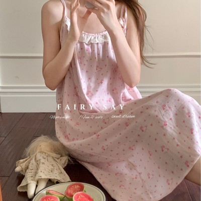 韩系卡通甜美花边吊带睡裙女夏