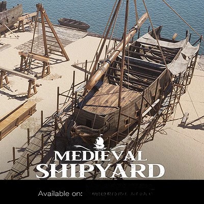Blender中世纪造船厂船坞舶木材锯木厂Medieval Shipyard Sawmill