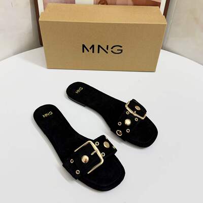 MNG夏季方扣一字女平底凉鞋