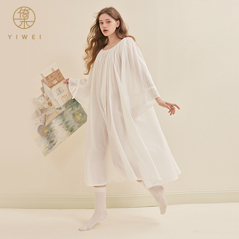 倚未YOLOO2025夏季新款纯色天然棉麻休闲少女感家居服睡裙可外穿