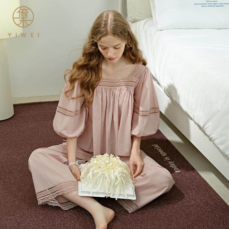 倚未YOLOO纯棉睡衣女春秋2025新款纯色甜美娃娃领可外穿家居服