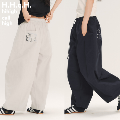 HHCH口海 SS26 “玩水的小象”绣花松紧腰微弧茧型9分裤气球裤