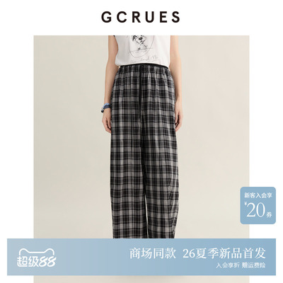 GCRUES格纹阔腿裤女夏季休闲宽松